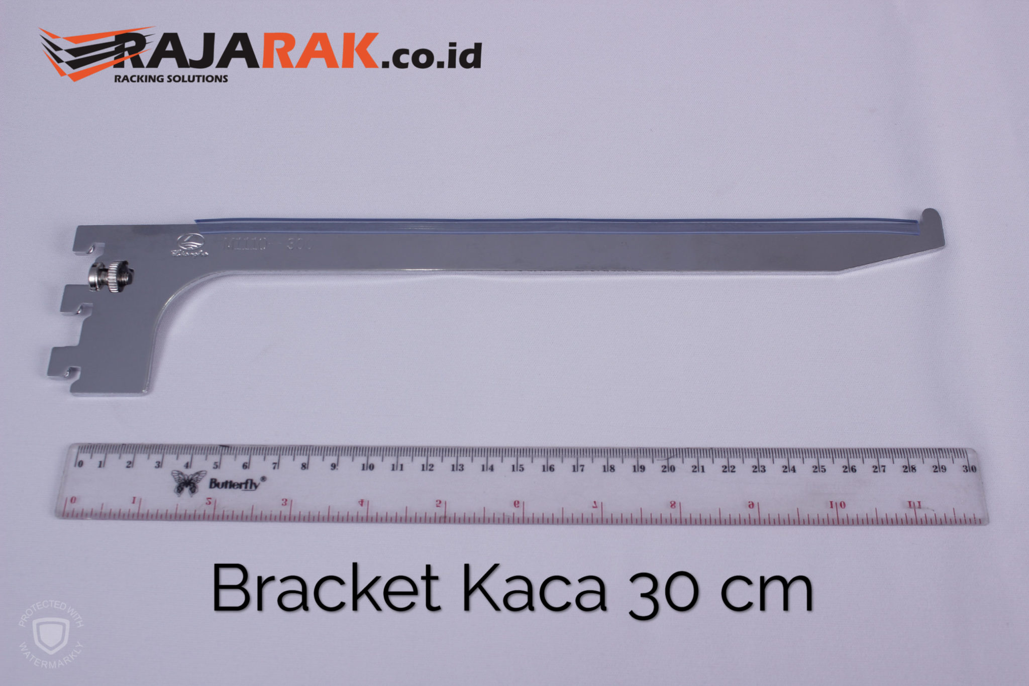 Daun Bracket Kaca 30 cm Tebal 3 mm Warna Chrome