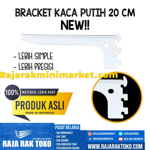 BRACKET KACA PUTIH 20 CM – SIKU PENYANGGA RAK BRAKET
